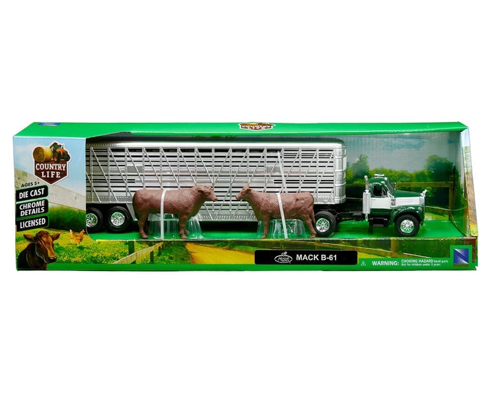 New Ray 1:43 1953 Mack B-61 Livestock Trailer (Green/White) with cattle ...