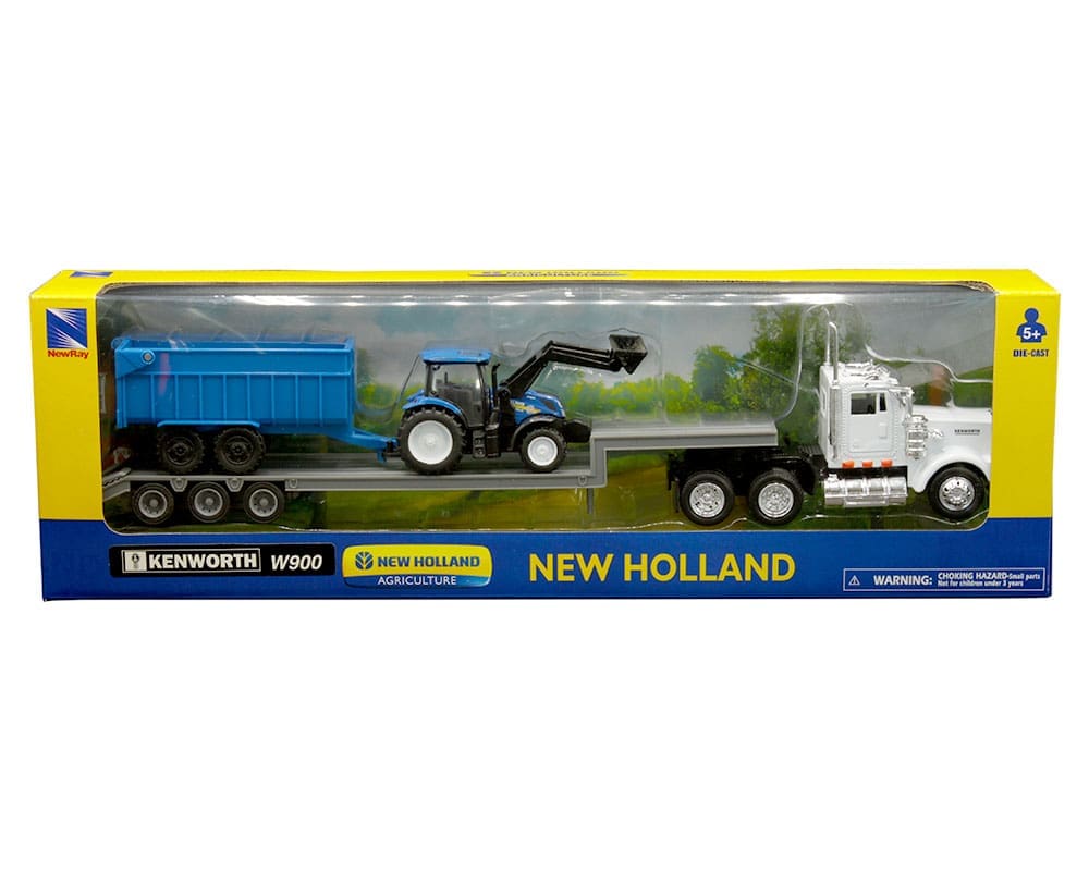 New Ray 1:43 Kenworth W900 Lowboy with New Holland Agriculture Tractor ... New Ray 1:43 Kenworth W900 Lowboy with New Holland Agriculture Tractor ...