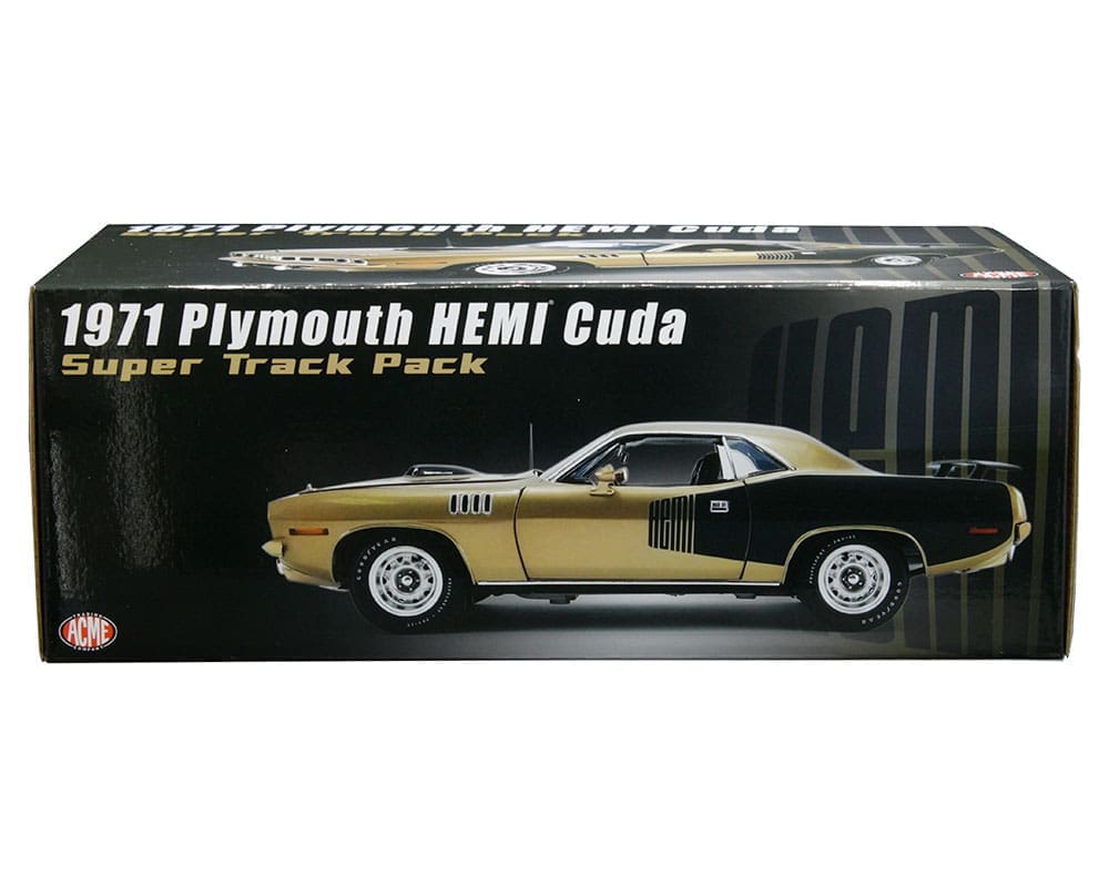 ACME 1:18 1971 Plymouth HEMI Cuda - Super Track Pack (Goldleaf Metallic ...