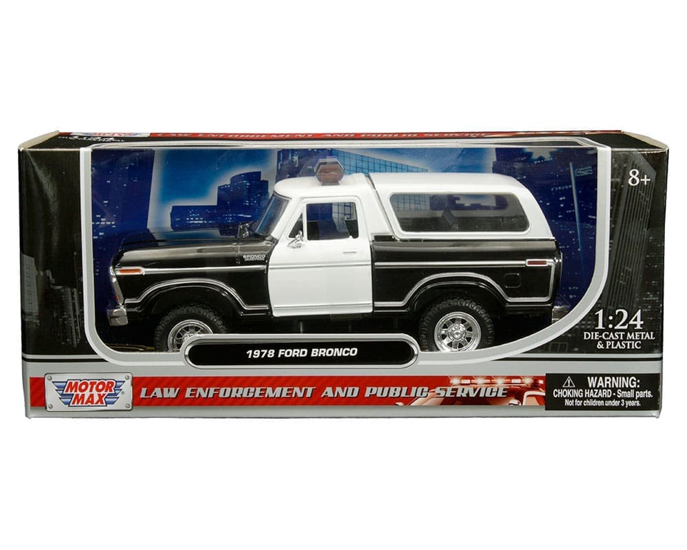 Motormax 1:24 1978 Ford Bronco Custom with Lightbar (Black and White ...