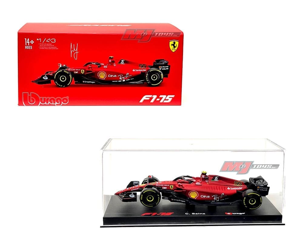 Bburago 1:43 Ferrari Racing F1-75 2022 #55 C. Sainz – With Driver – Plastic Case – Formula ...