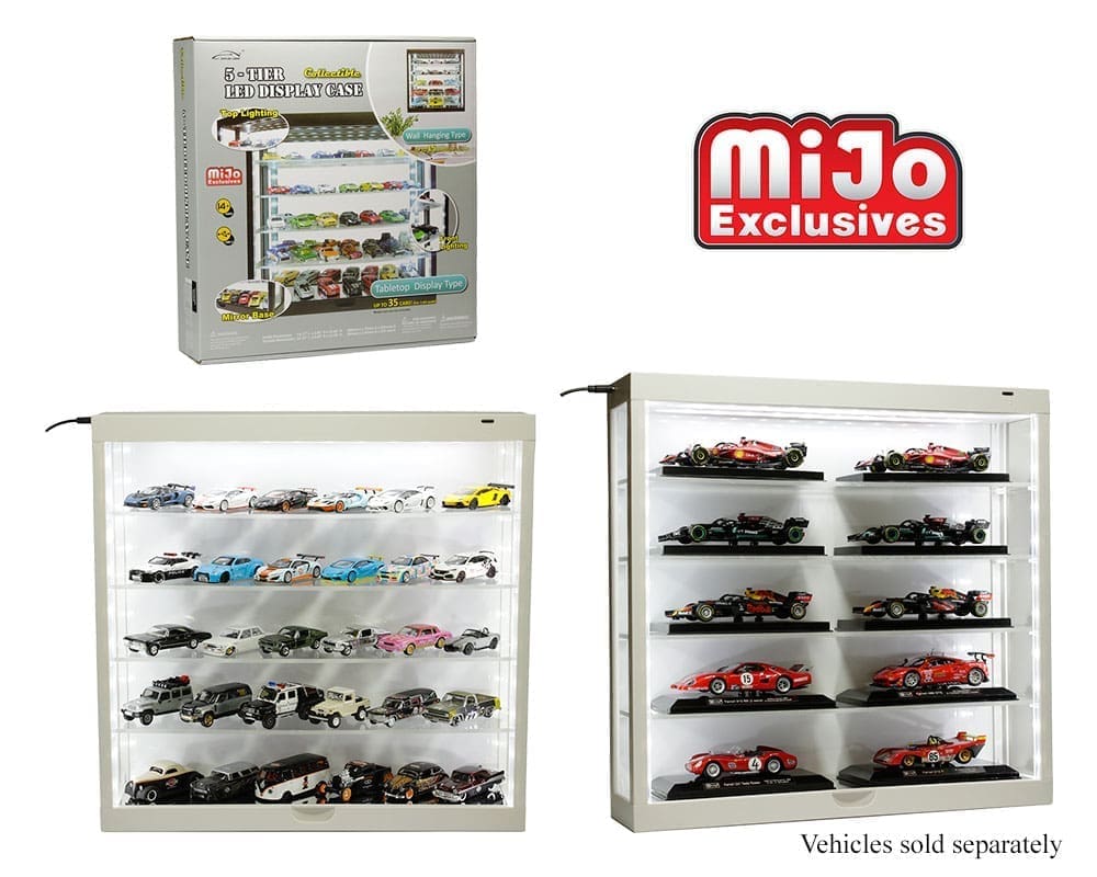 Showcase 5-Tier LED Wall Mountable Display Case - White Case with White ...