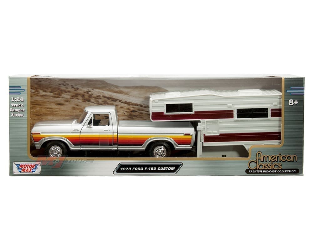 Motormax 1:24 1979 Ford F-150 Custom with Camper - Silver with Gradient ...