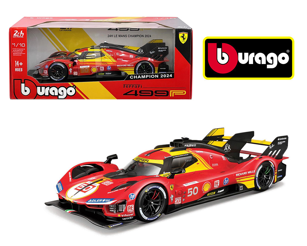 Bburago 1:18 - Ferrari 499P 24H Le Mans Champion 2024 - Red - Racing ...